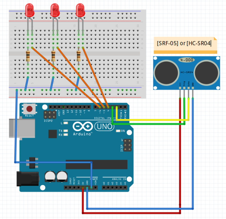Arduinoと超音波距離センサー Srf 05 とledで遊ぶ! ど素人電子工作
